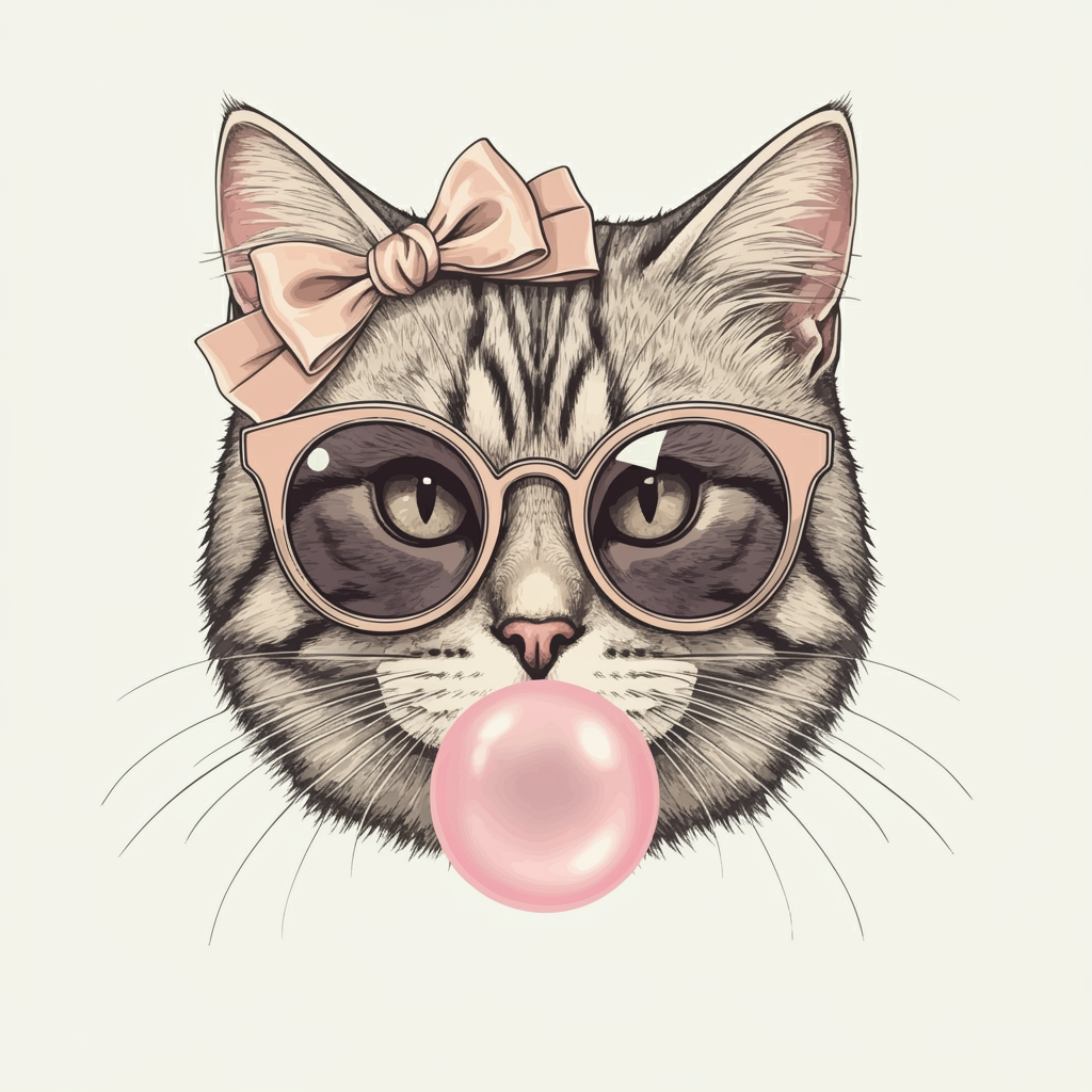 Chic Cat Illustration with Bubblegum Design — MyDesigns.io