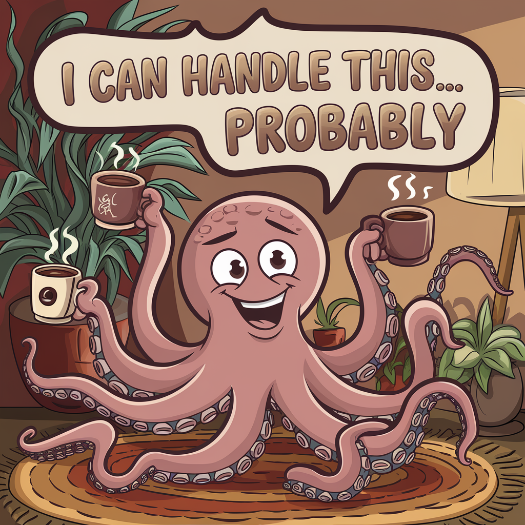 Multitasking Octopus Cartoon Design — MyDesigns.io