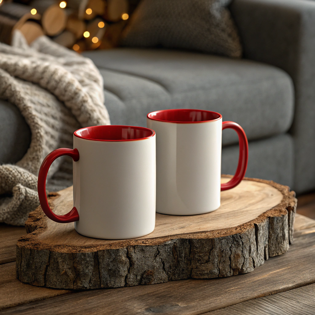 Ceramic Mugs Mockup on Rustic Surface Design — MyDesigns.io